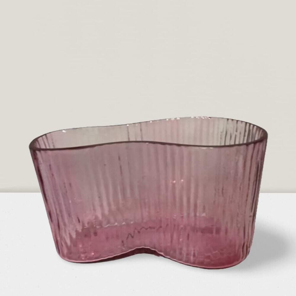 Blush Ripple Glass Planter - 7" Decorative Textured Pot for Modern Décor
